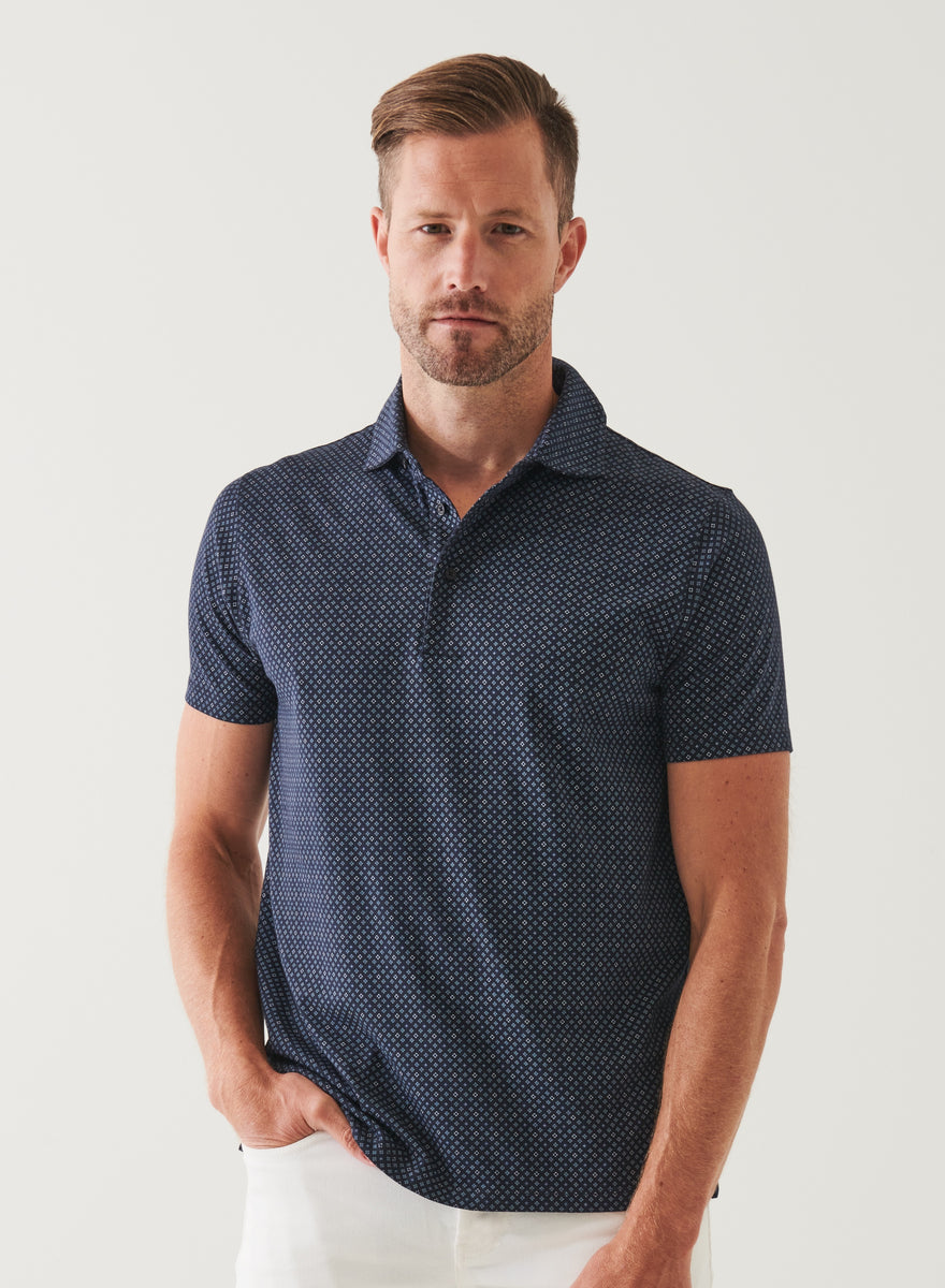 Patrick Assaraf SS Mini Print Polo - Midnight – manhattan casuals